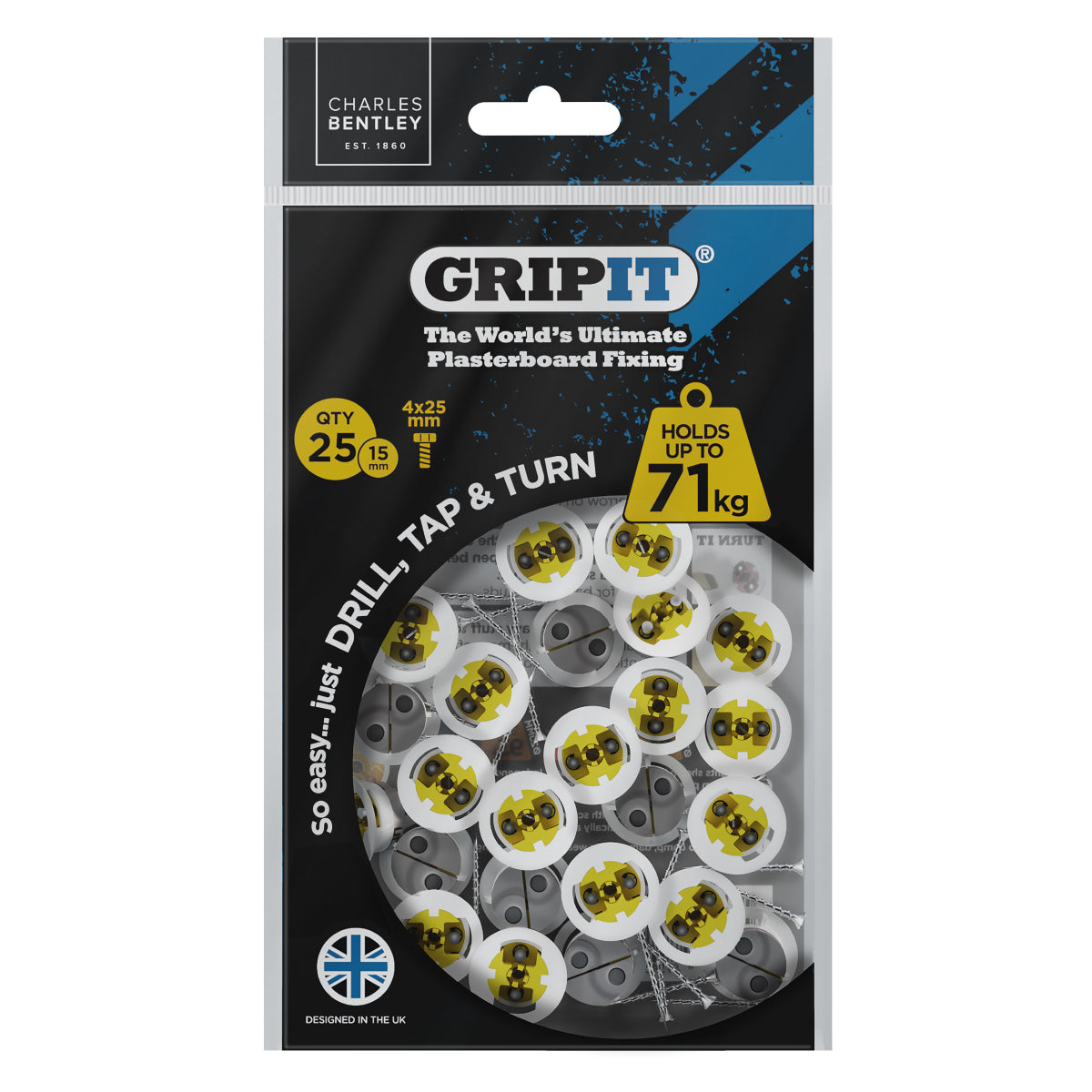 Gripit Plasterboard Anchor Fixing (Yellow) - holds weights up to 71kg