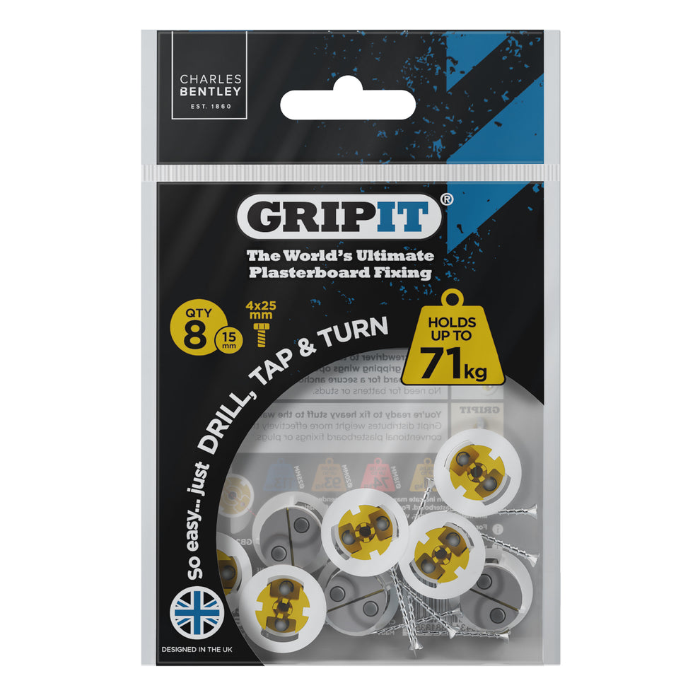 Gripit Plasterboard Anchor Fixing (Yellow) - holds weights up to 71kg