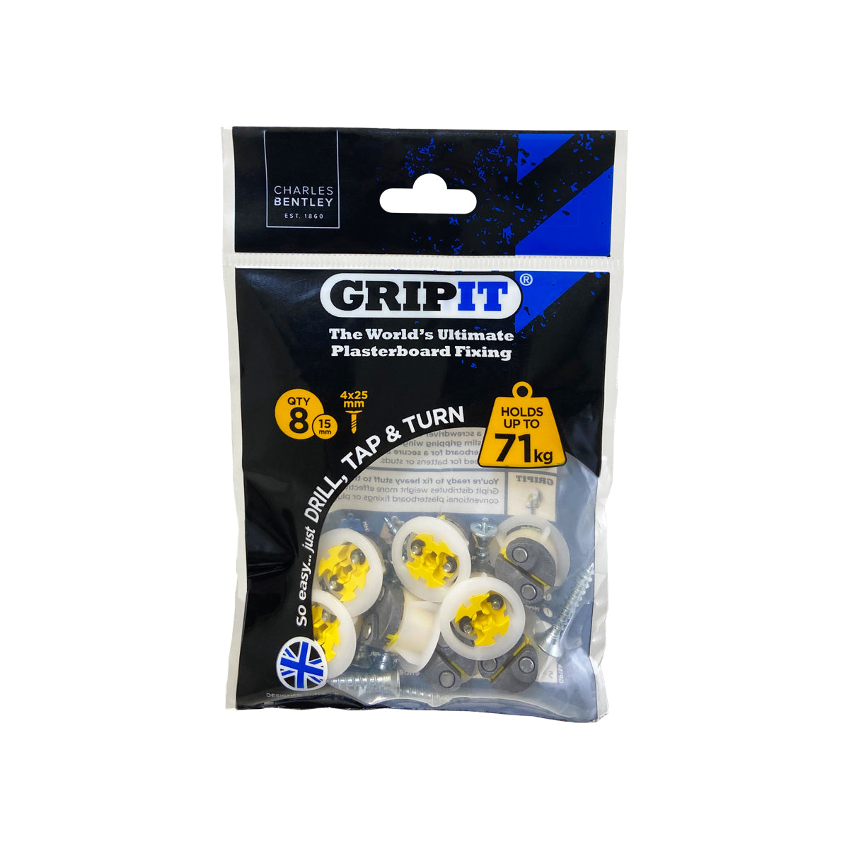 Gripit Plasterboard Anchor Fixing (Yellow) - holds weights up to 71kg