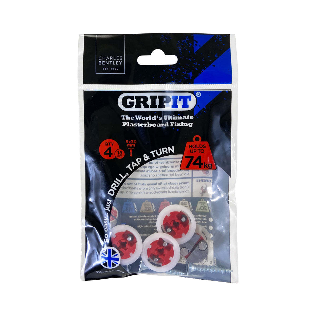 Gripit Plasterboard Fixing (Red) - holds weights safely up to 74kg